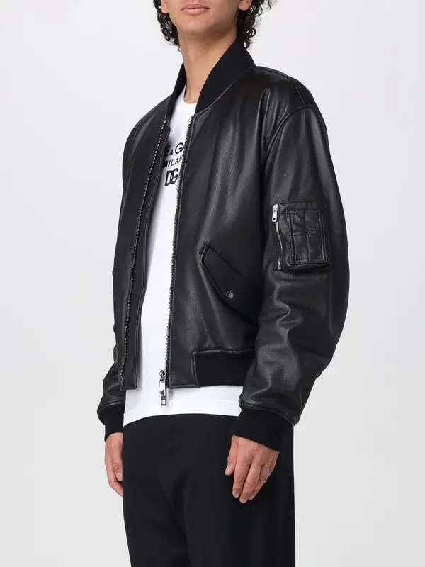 Dolce & Gabbana Calfskin Leather Bomber Jacket - Black