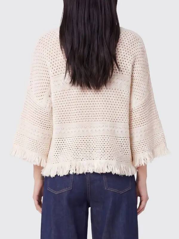 Max Mara Cotton Openwork Knit Jumper With Fringed Hem - Ecru