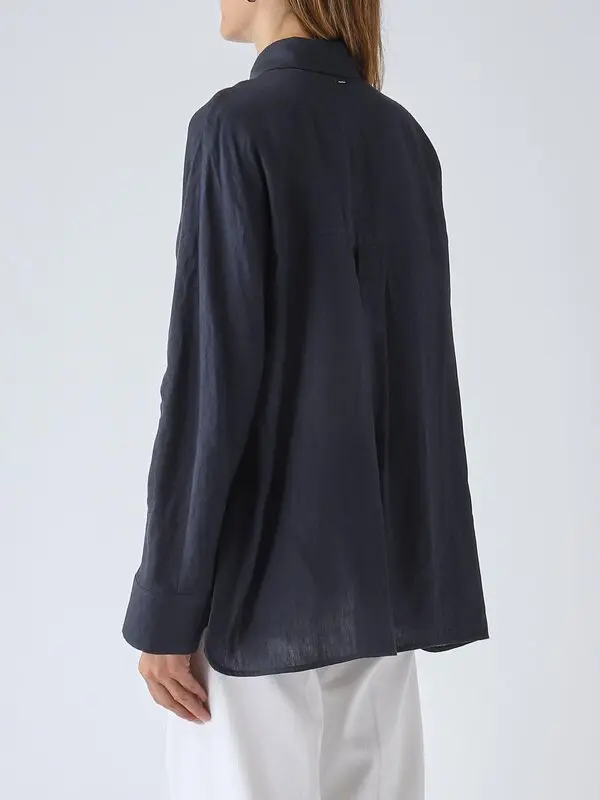 Max Mara Linen Shirt With Classic Collar - Navy