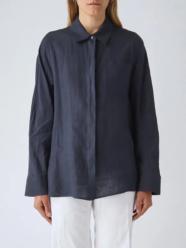 Max Mara Linen Shirt With Classic Collar - Navy