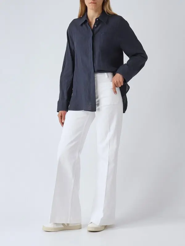 Max Mara Linen Shirt With Classic Collar - Navy