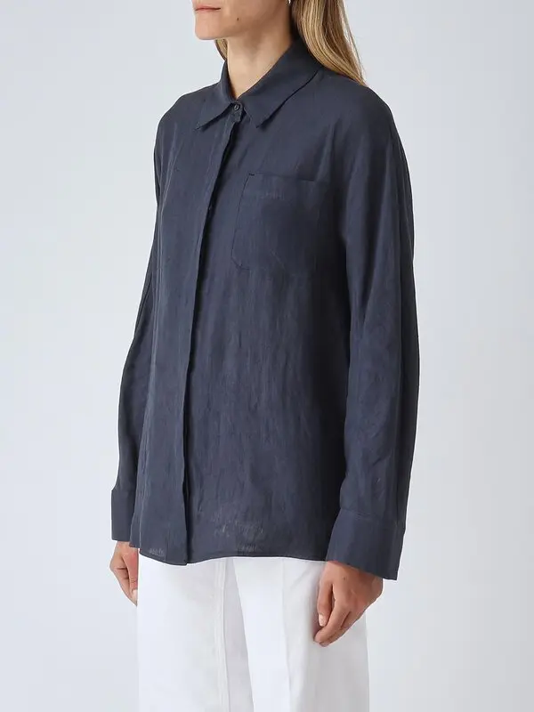 Max Mara Linen Shirt With Classic Collar - Navy