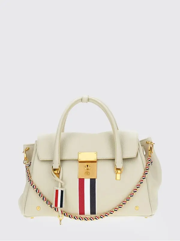 Thom Browne Leather Top Handle Bag With Striped Detail