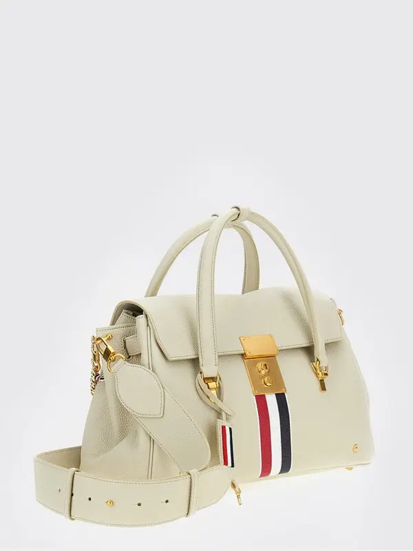 Thom Browne Leather Top Handle Bag With Striped Detail