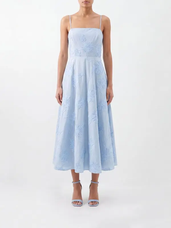 ROTATE BY BIRGER CHRISTENSEN Embroidered Midi Dress - Sky Blue