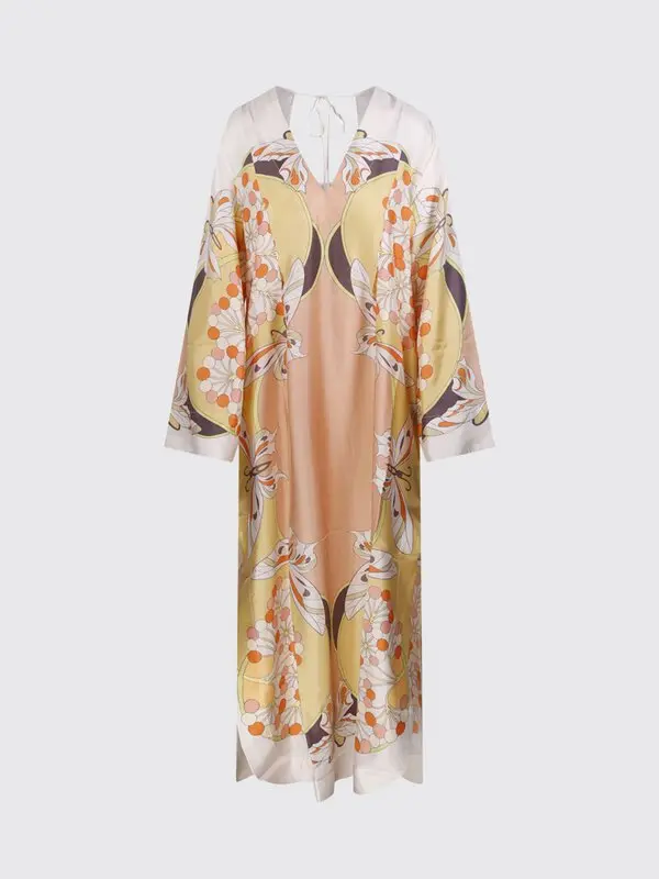 La DoubleJ V-neck Silk Midi Caftan With Ethnic Print