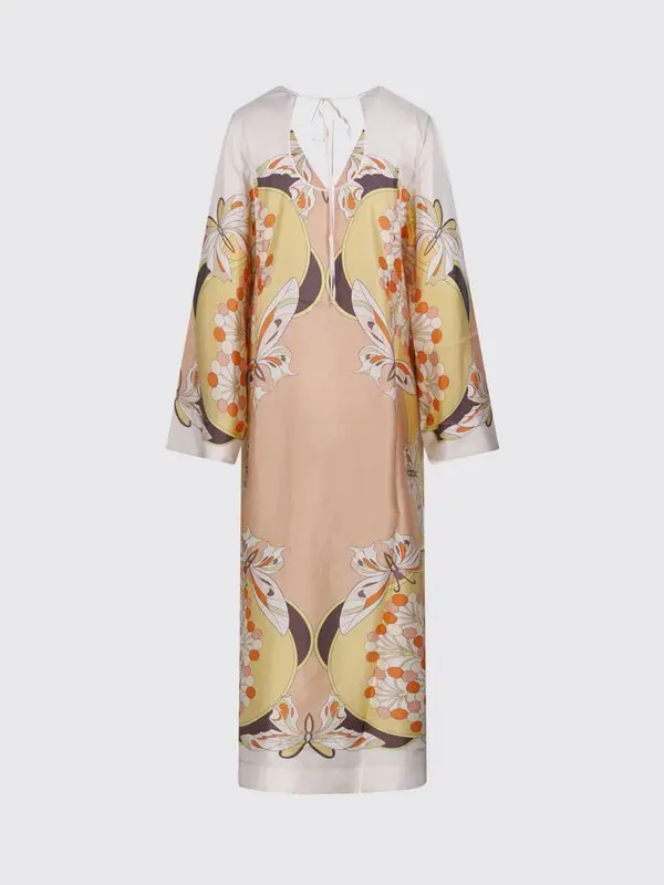 La DoubleJ V-neck Silk Midi Caftan With Ethnic Print