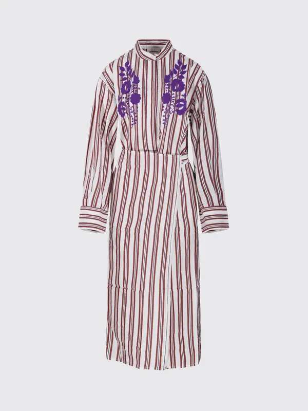 Antik Batik Striped And Floral Cotton Long Wrap Shirt Dress With Mandarin Collar