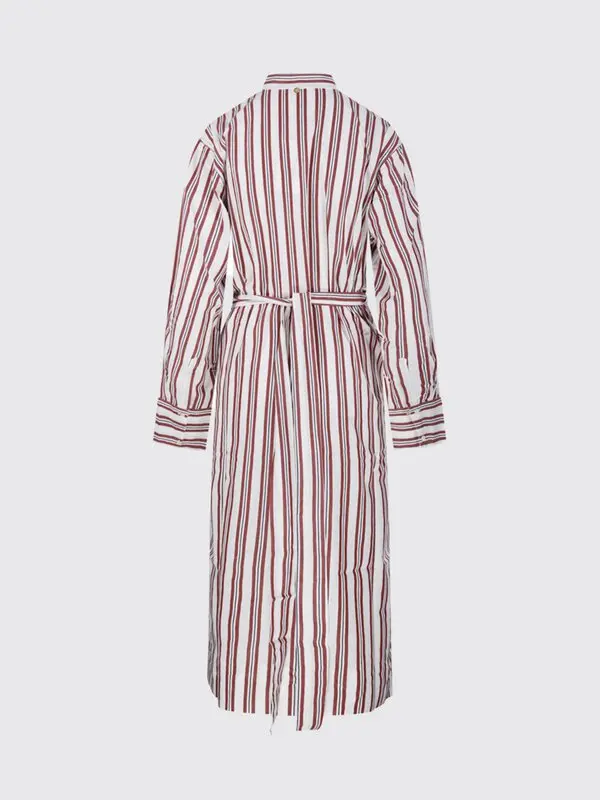 Antik Batik Striped And Floral Cotton Long Wrap Shirt Dress With Mandarin Collar