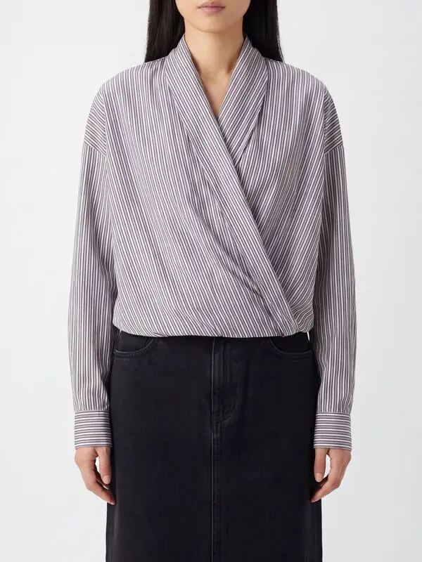 Dries Van Noten Striped Silk-blend Blouse With Shawl Collar - Brown