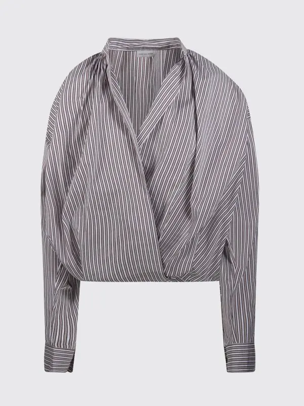 Dries Van Noten Striped Silk-blend Blouse With Shawl Collar