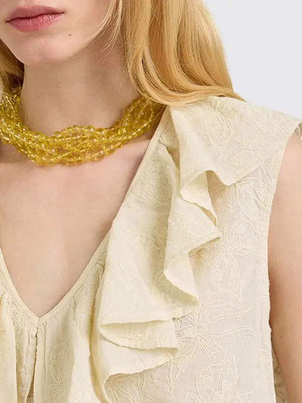 Momoni Sleeveless Cotton Blouse With Ruffle Embellishment