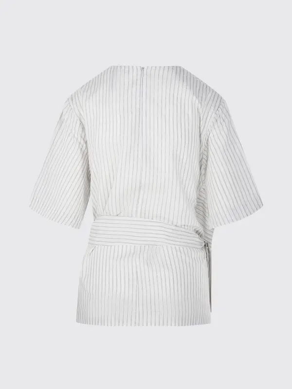 RÓHE Striped Silk And Cotton Blend Blouse With Tie Waist And Asymmetric Hem - White