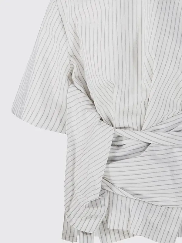 RÓHE Striped Silk And Cotton Blend Blouse With Tie Waist And Asymmetric Hem - White