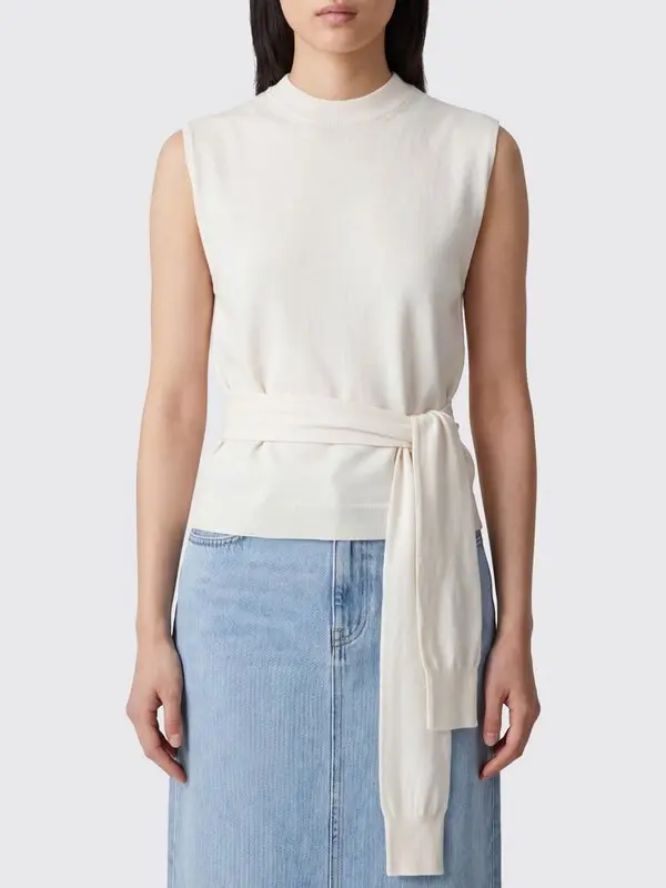 RÓHE Sleeveless Knitted Jumper In Cotton And Cashmere With Waist Belt - White
