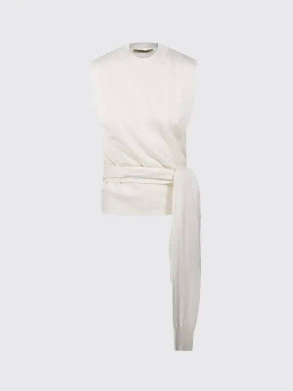RÓHE Sleeveless Knitted Jumper In Cotton And Cashmere With Waist Belt - White
