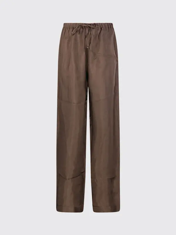 RÓHE High-waisted Straight-leg Trousers In Viscose With Drawstring Waist - Brown