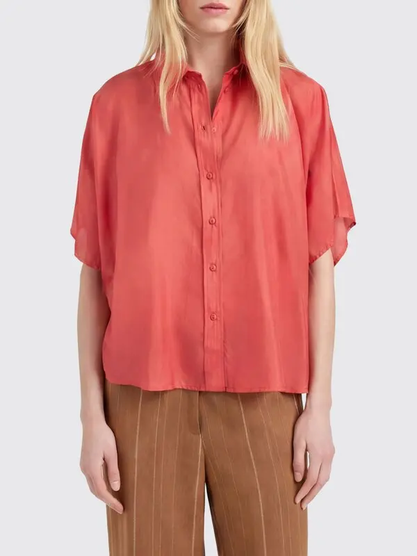 Momoni Relaxed Fit Short-sleeve Silk Shirt With Classic Collar - Salmon