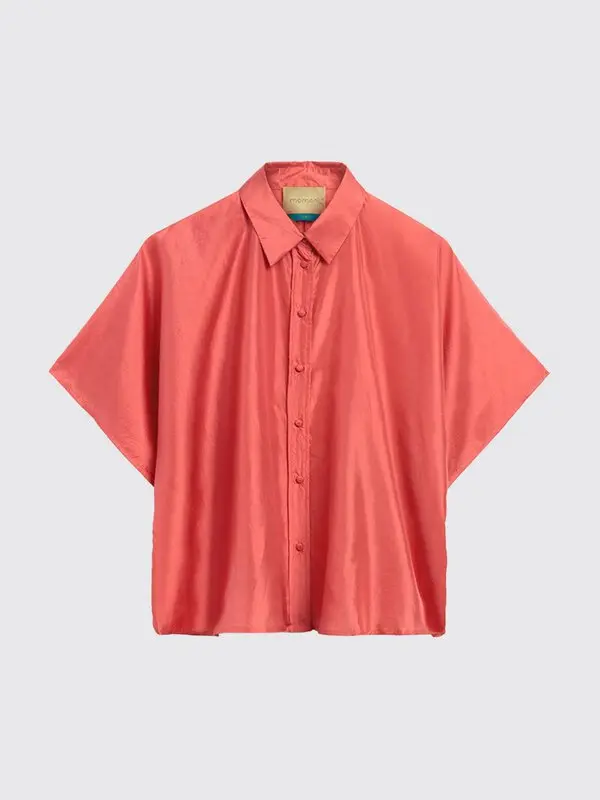 Momoni Relaxed Fit Short-sleeve Silk Shirt With Classic Collar