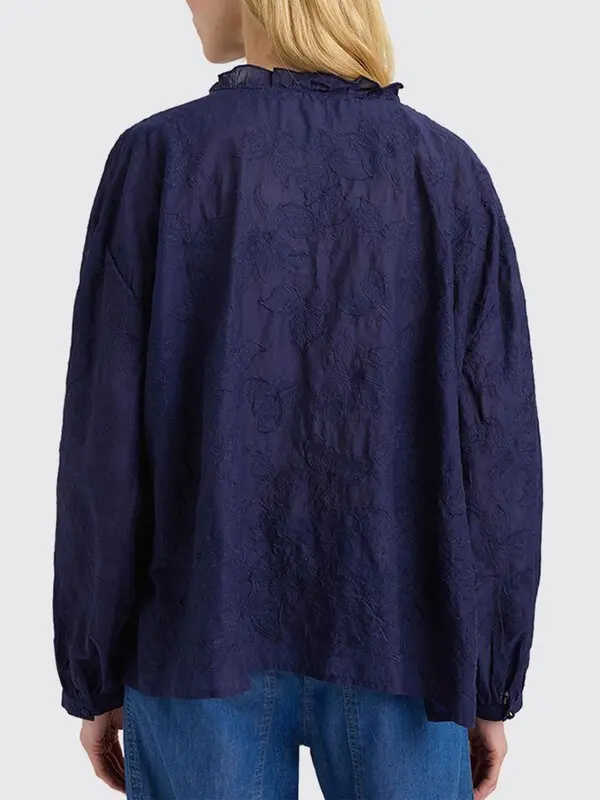 Momoni Relaxed Fit V-neck Cotton Voile Shirt With Dropped Shoulders