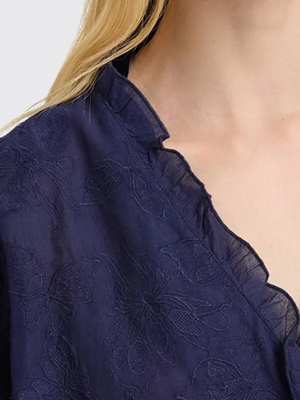 Momoni Relaxed Fit V-neck Cotton Voile Shirt With Dropped Shoulders