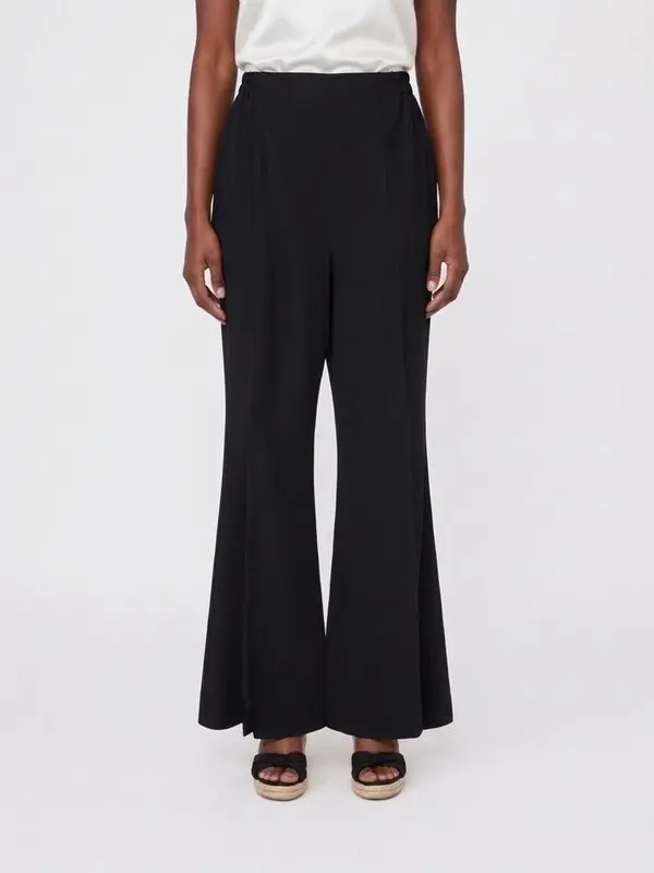 MES DEMOISELLES High-waisted Flared Silk Trousers - Black