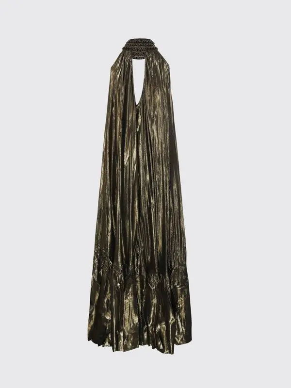 MES DEMOISELLES Long Halterneck Lurex Gown With Beaded Embellishments