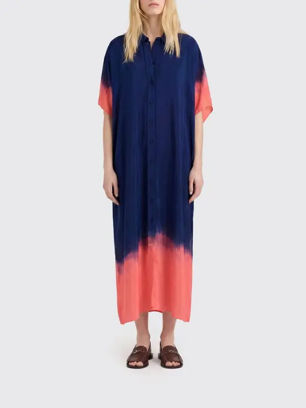 Momoni Bicolour Abstract Print Silk Midi Shirtdress With Tie-waist Belt