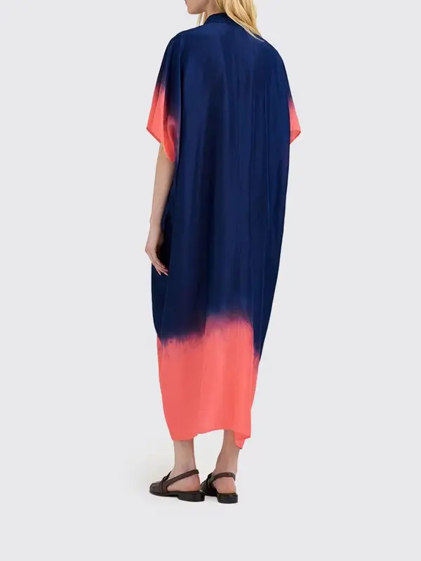 Momoni Bicolour Abstract Print Silk Midi Shirtdress With Tie-waist Belt