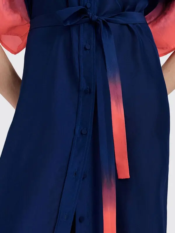 Momoni Bicolour Abstract Print Silk Midi Shirtdress With Tie-waist Belt