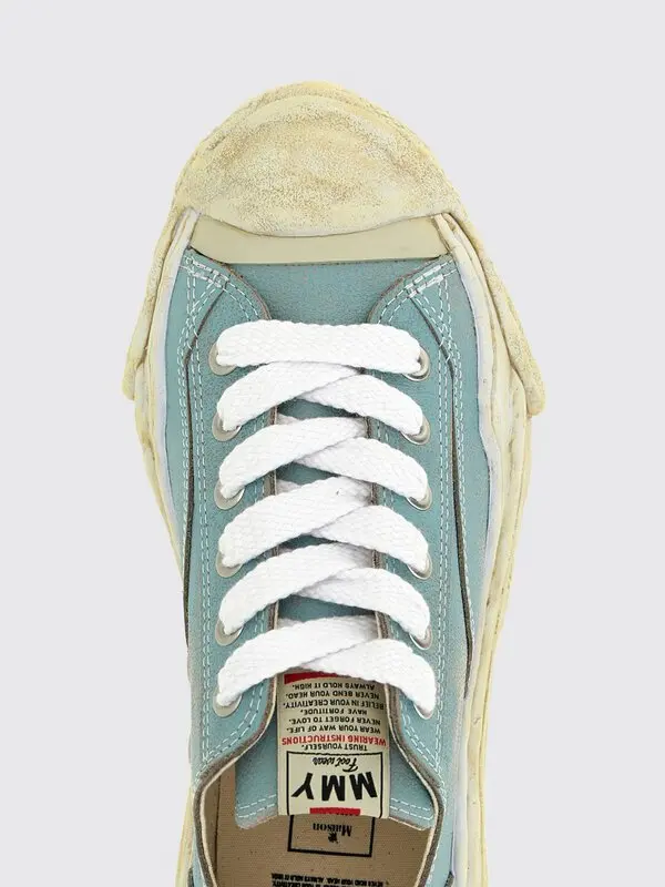 Mihara Yasuhiro Hank Og Grained Leather Sneakers With Distressed Effect - Blue