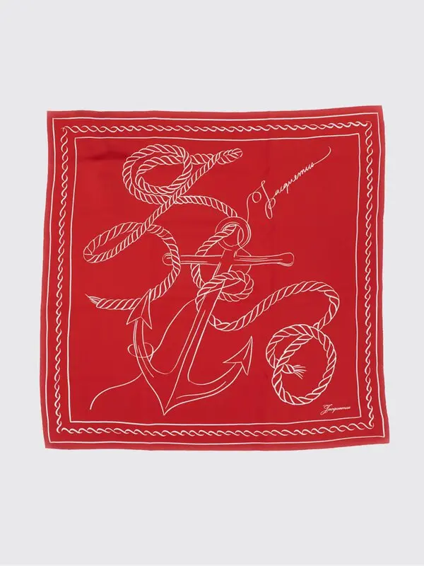 Jacquemus Ancre Square Silk Scarf With Graphic Print And Lettering Logo