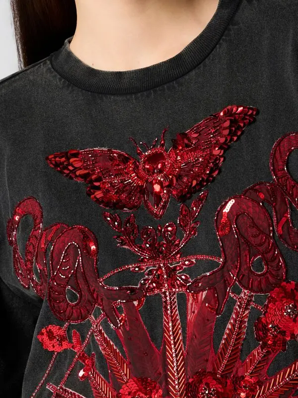 Philipp Plein Butterfly Tattoo Sequin Embroidered Mini Sheath Dress
