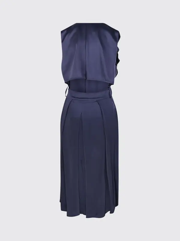 Victoria Beckham Sleeveless Satin Midi Wrap Dress With Ruffles