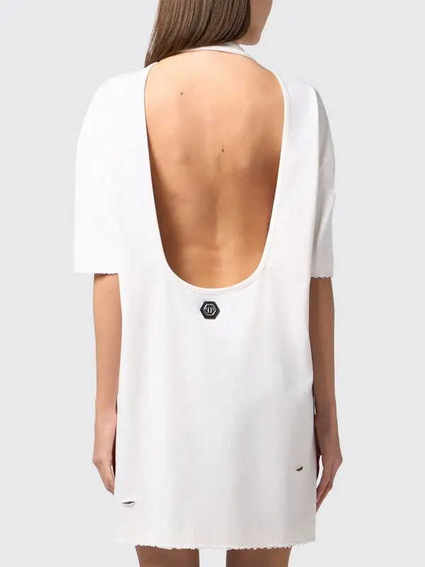 Philipp Plein Tennis Club Rhinestone Logo Cotton Sheath Mini Dress
