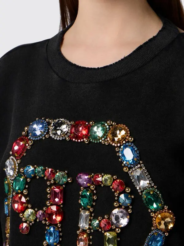 Philipp Plein Monogram Cotton Sweatshirt With Embellished Hexagon Logo