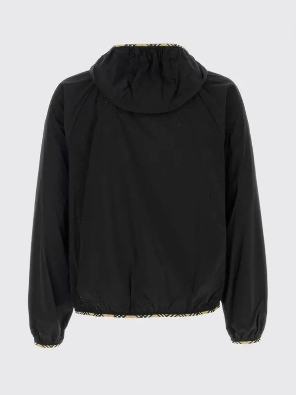 Burberry Nylon Hooded Windbreaker Jacket With Contrast Logo - Black