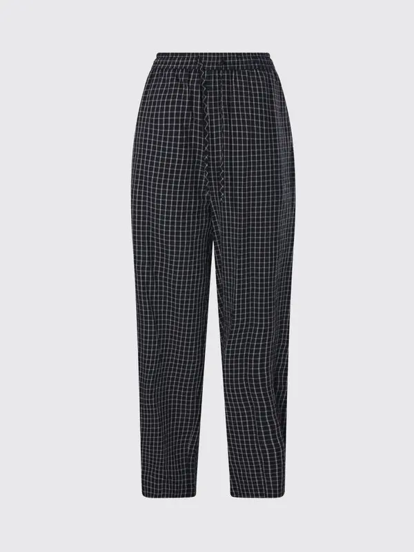 DUNST Straight Leg Check Cotton Blend Trousers With Elasticated Waist And Drawstring