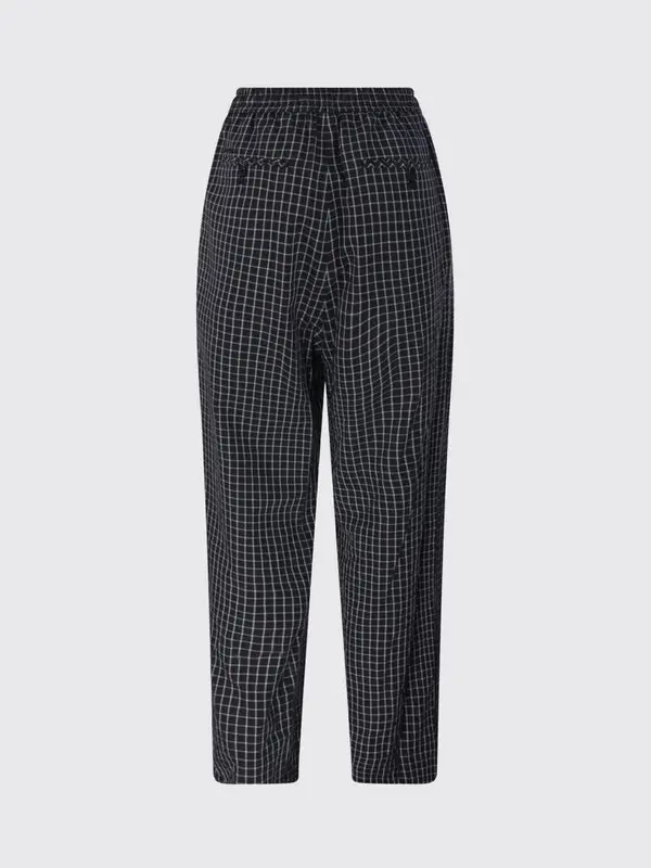 DUNST Straight Leg Check Cotton Blend Trousers With Elasticated Waist And Drawstring