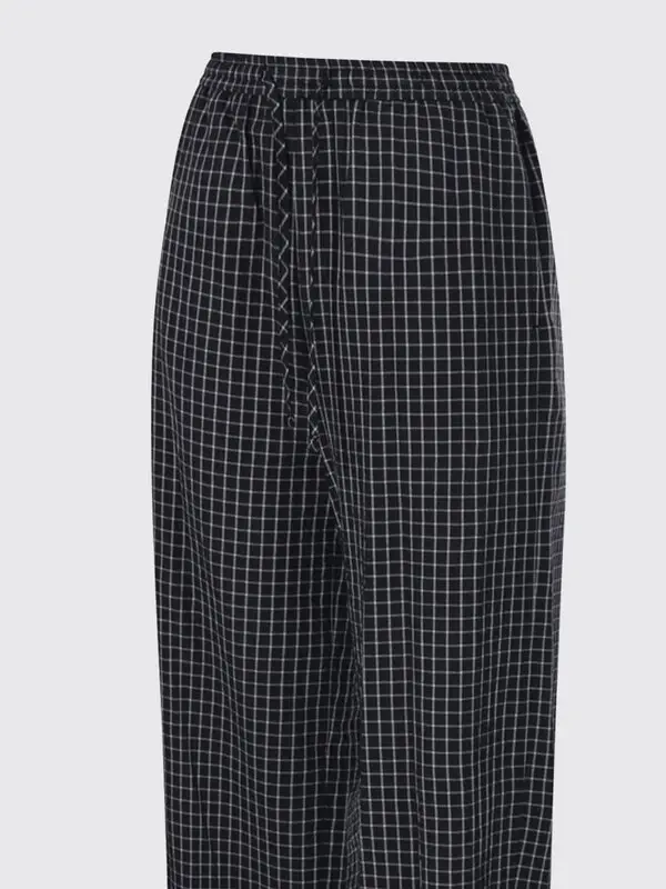 DUNST Straight Leg Check Cotton Blend Trousers With Elasticated Waist And Drawstring