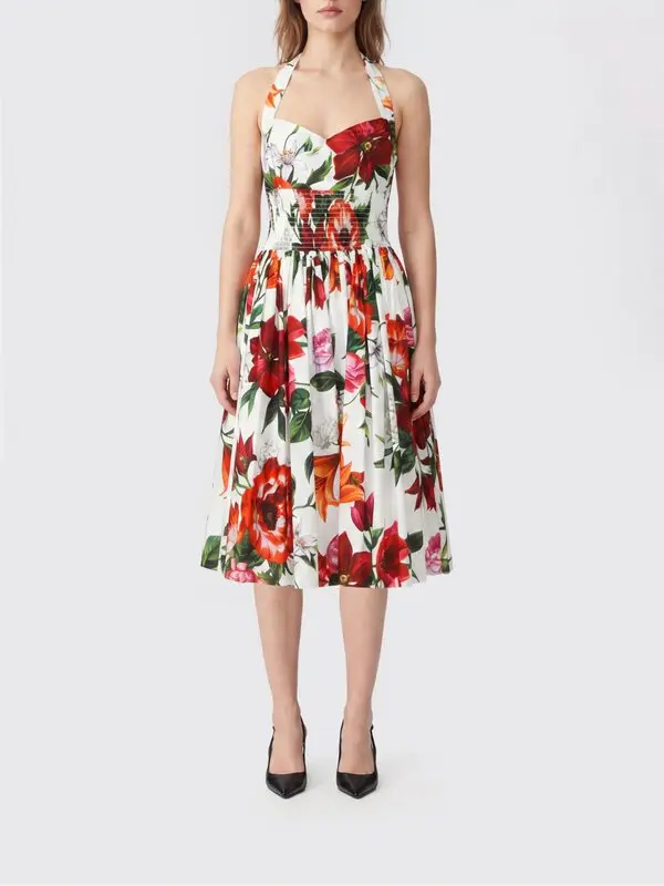 Dolce & Gabbana Floral Print Cotton Halterneck Midi Dress - Multicolor