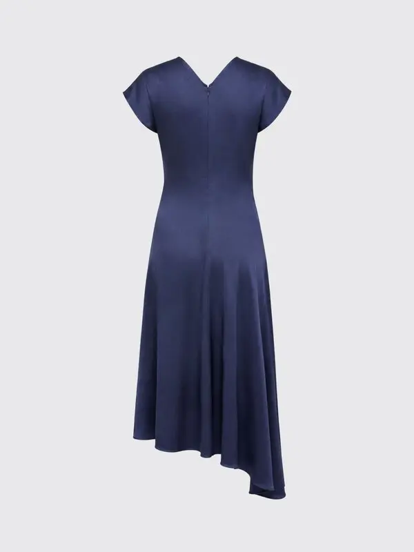 Victoria Beckham Asymmetrical Satin Midi Dress With Short Sleeves - Blue