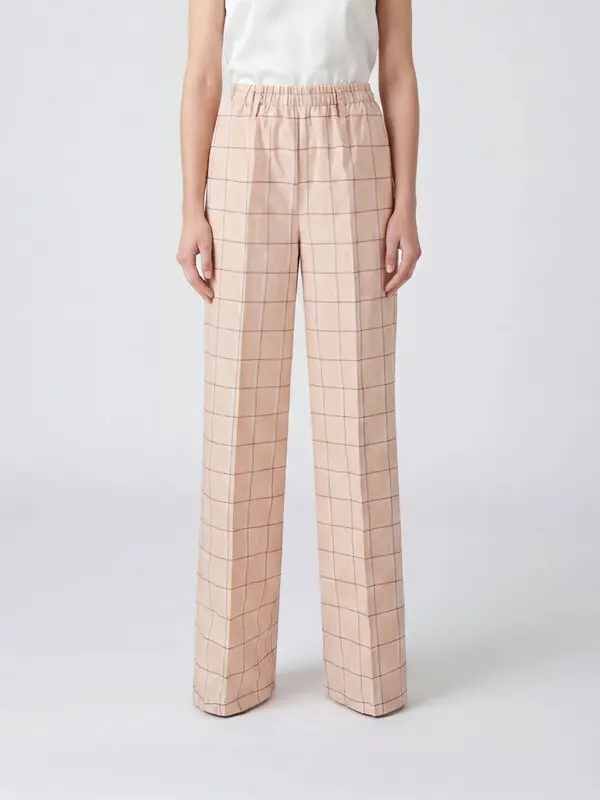 FORTE_FORTE Checkered Linen Blend Trousers - Pink