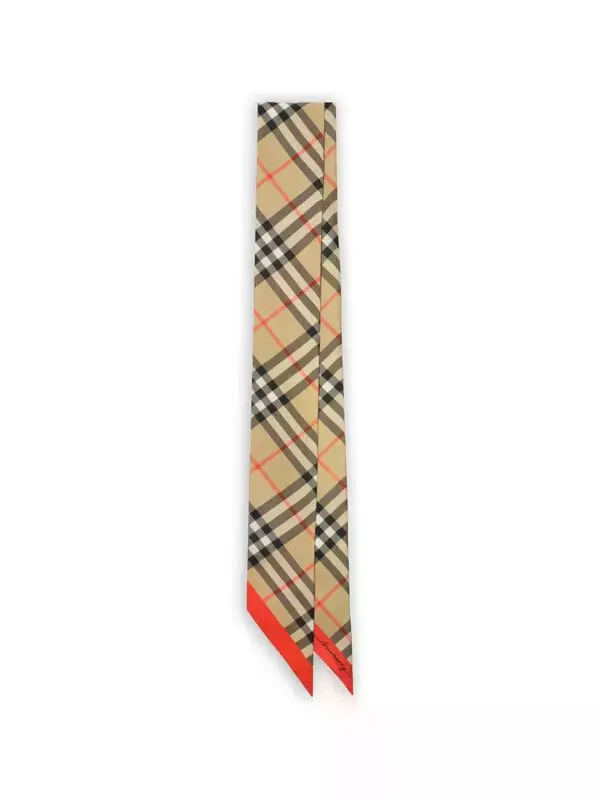 Burberry Skinny Contrast Check Silk Scarf - Neutrals