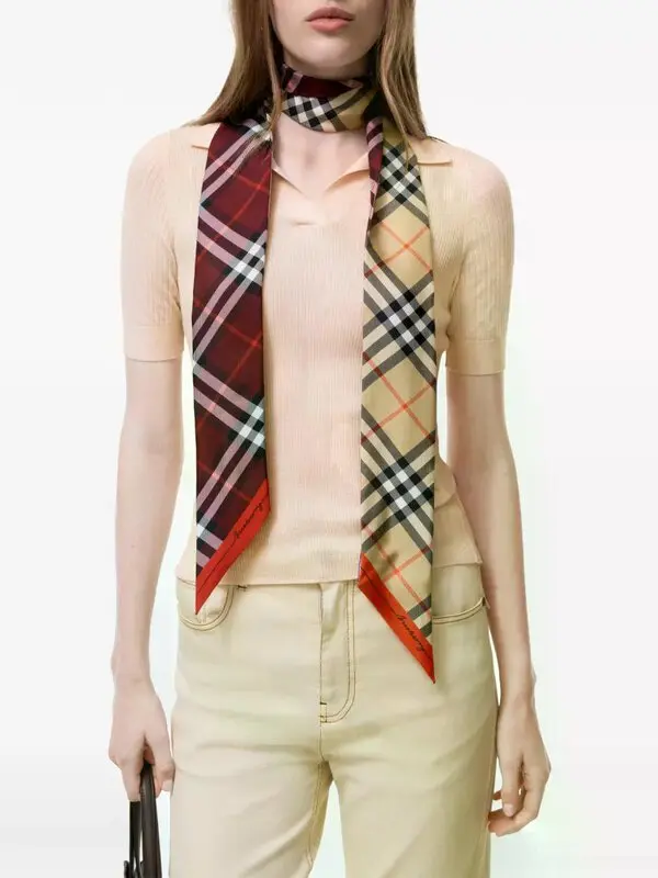 Burberry Skinny Contrast Check Silk Scarf - Neutrals