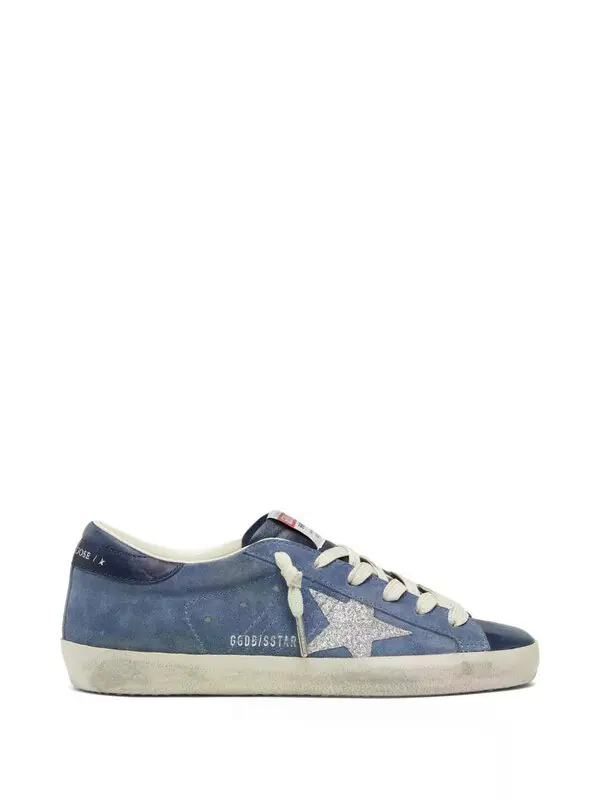 GOLDEN GOOSE Super-star Denim Suede Glitter Star Sneakers - Blue