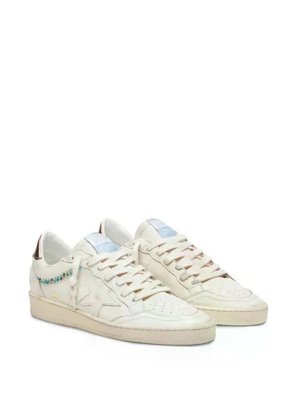 GOLDEN GOOSE Ball Star Nappa Leather Sneakers With Embellishments - Neutrals