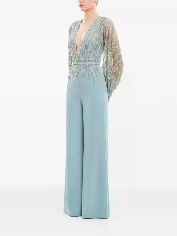 SAIID KOBEISY Beaded V-neck Belted Wide-leg Jumpsuit