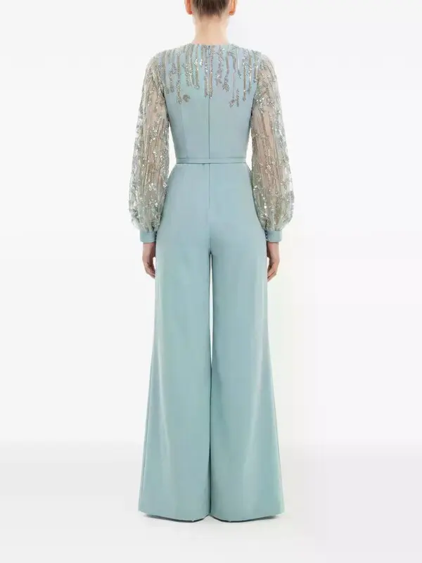 SAIID KOBEISY Beaded V-neck Belted Wide-leg Jumpsuit