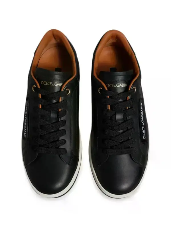 Dolce & Gabbana Leather Low-top Sneakers With Logo Patch And Striped Sole
